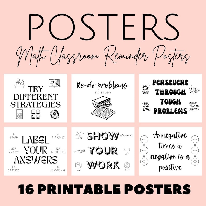 Middle School Math & High School Math Classroom Reminder Posters ...