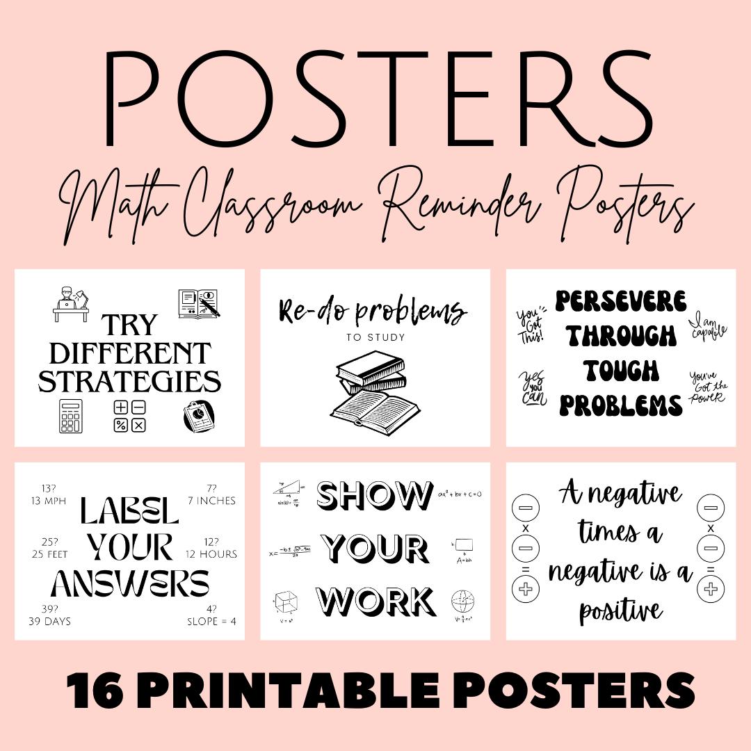 Middle School Math & High School Math Classroom Reminder Posters ...