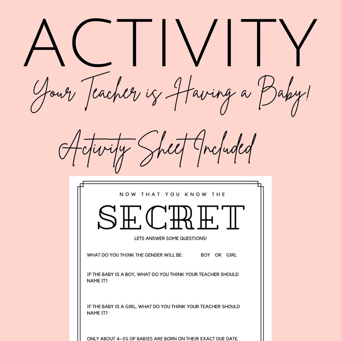 Teacher Pregnancy Announcement Puzzle, Math Worksheet Activity (digital ...