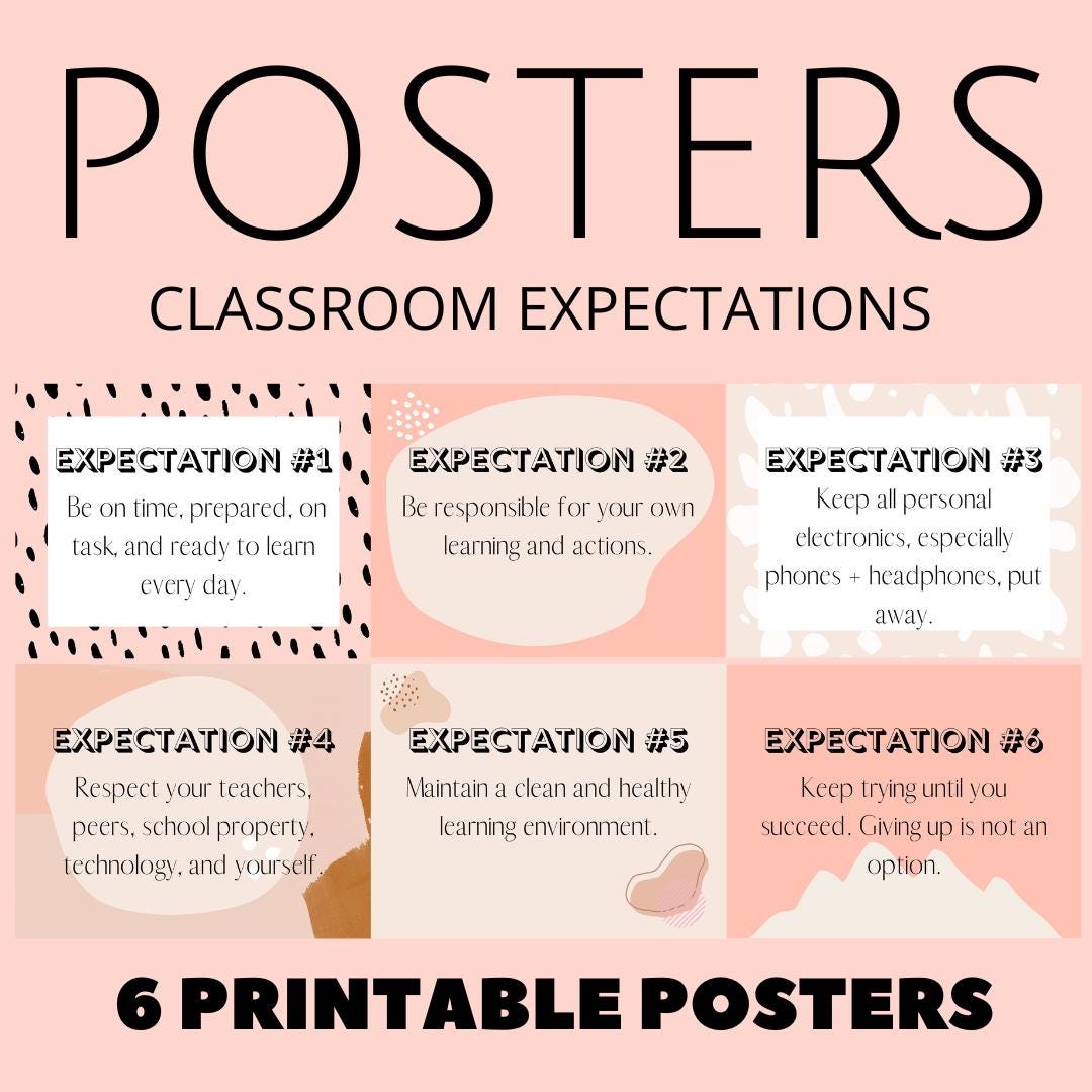 Classroom Expectations Posters, Signs, Boho Modern Rules, Printable ...