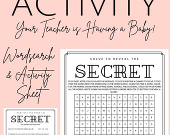 Gender Reveal Activity Word Search-your Teacher is Having a Baby ...