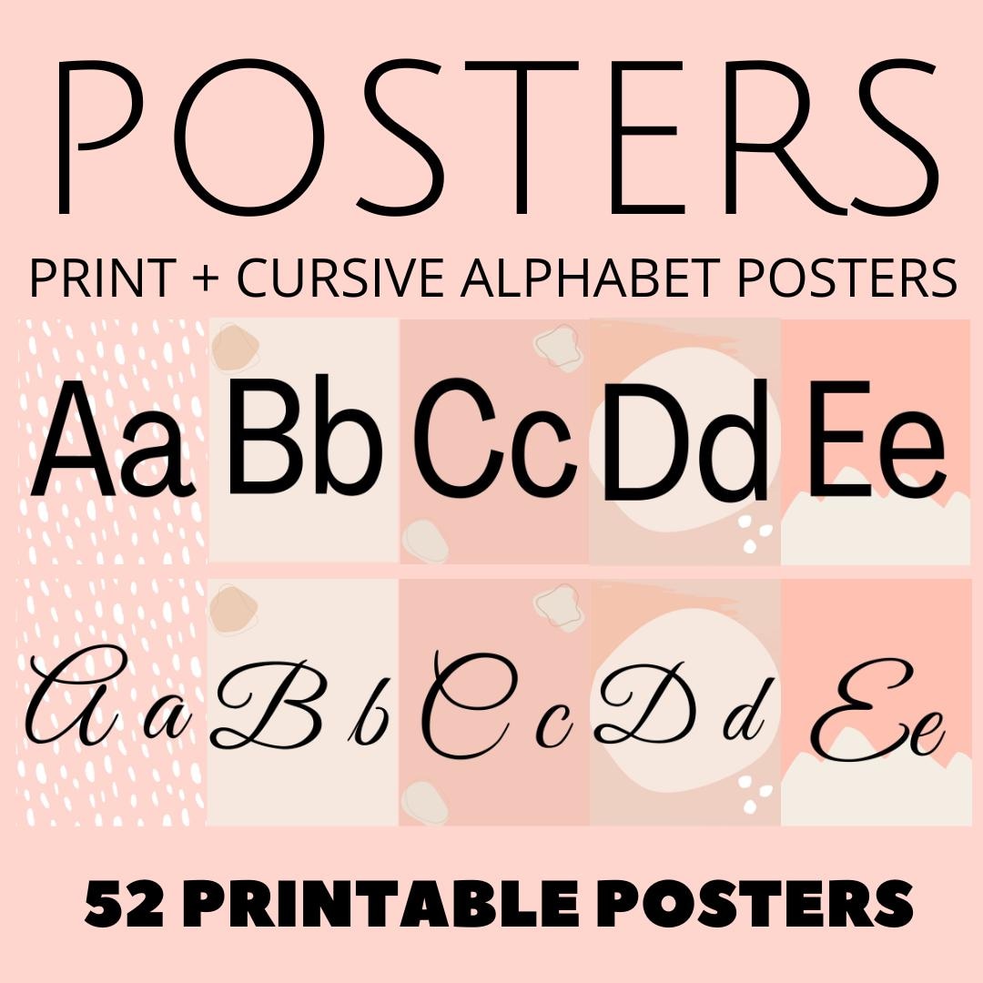 Modern Boho Classroom Alphabet Posters, Print, Cursive Signs, Classroom ...
