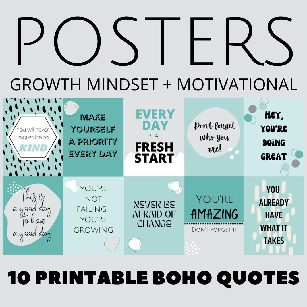 Soft Blue + Teal Modern Boho Motivational Classroom Quotes Posters ...
