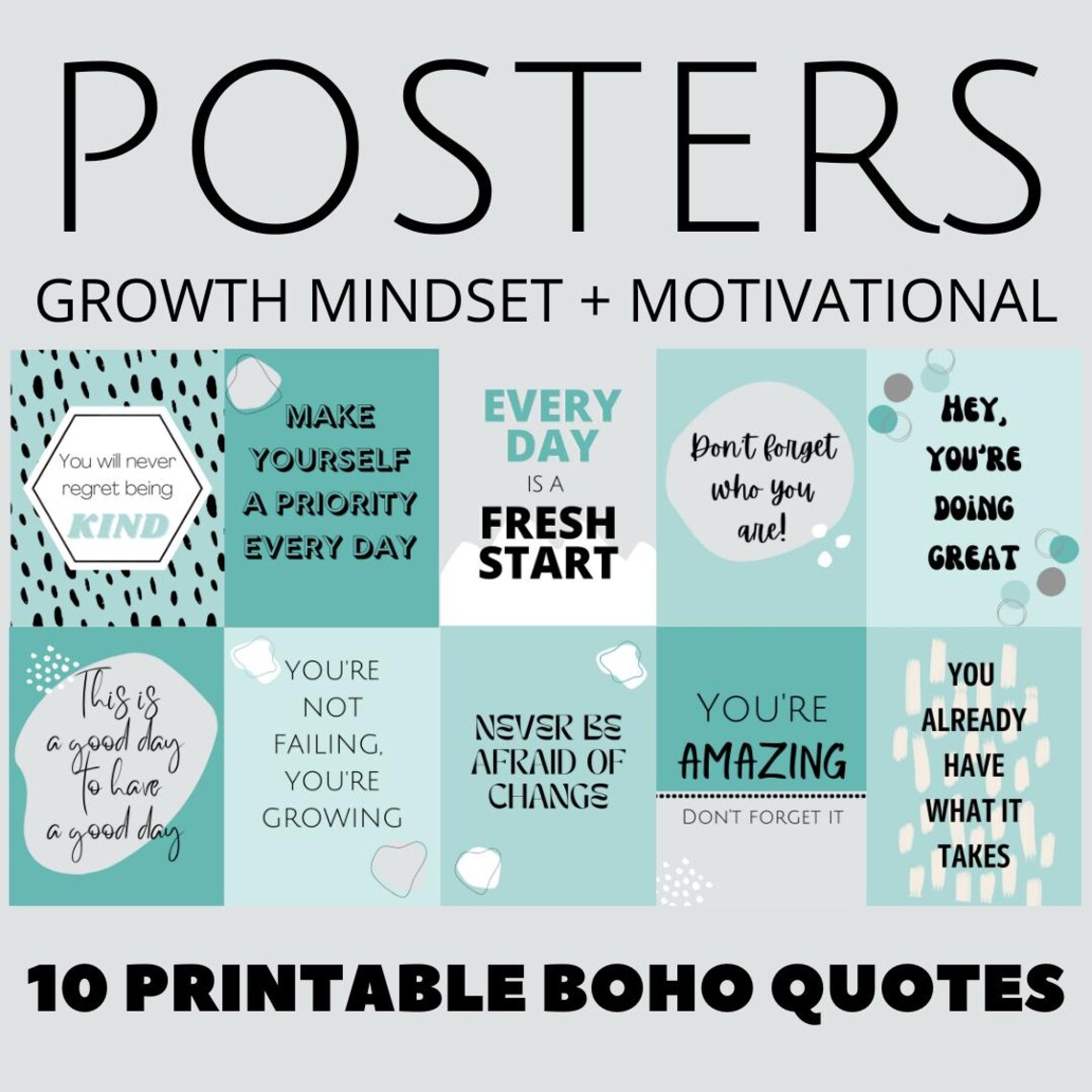 Soft Blue + Teal Modern Boho Motivational Classroom Quotes Posters ...