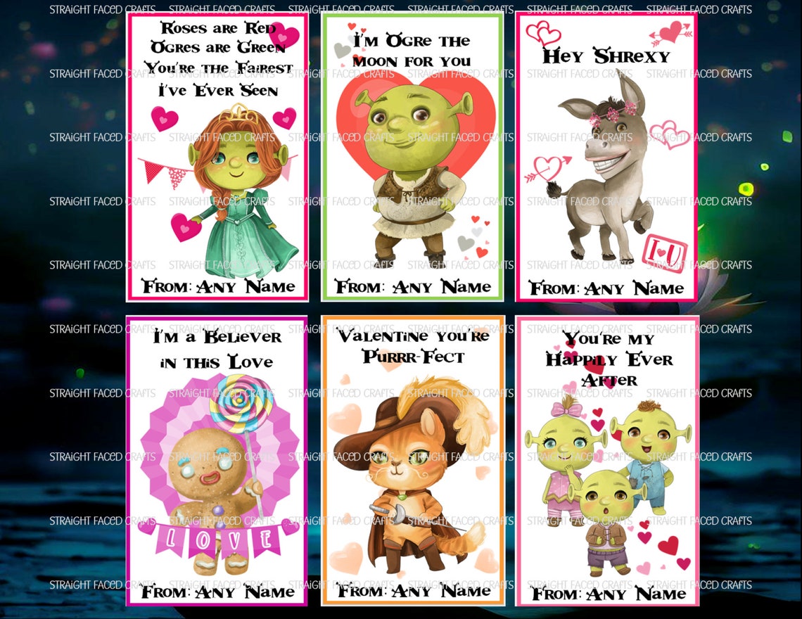 Shrek Inspired Mini Valentine's Day Cards 24 Ct. - Etsy