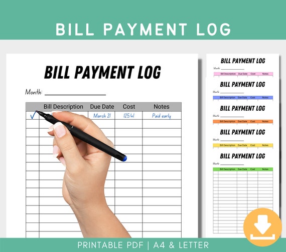Bill Payment Log Monthly Bill Payment Log Bill Payment | Etsy
