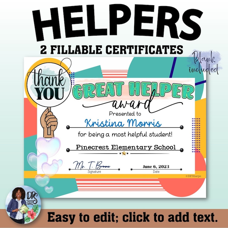 Classroom Helper Certificate - Etsy