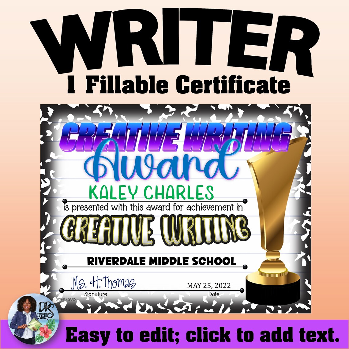 Writer Powerpoint Certificate, Powerpoint Certificate, Writer ...