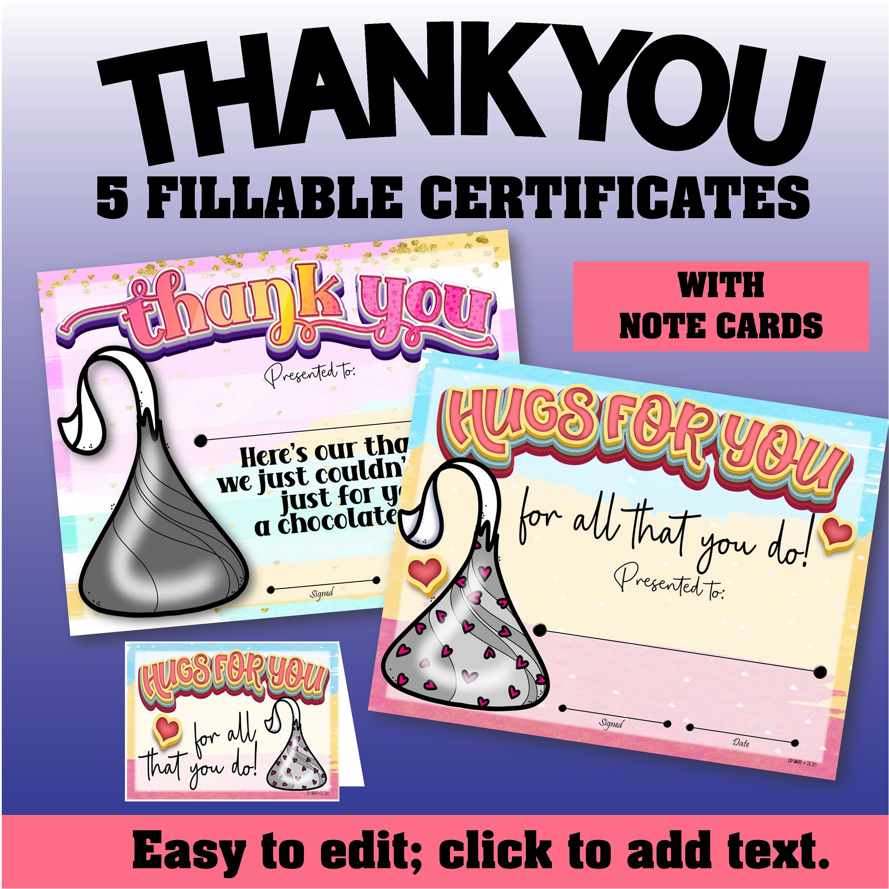 Thank You Certificates With Note Cards, Powerpoint Certificates, School ...