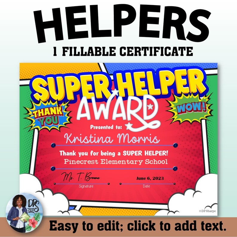 Classroom Helper Certificate - Etsy