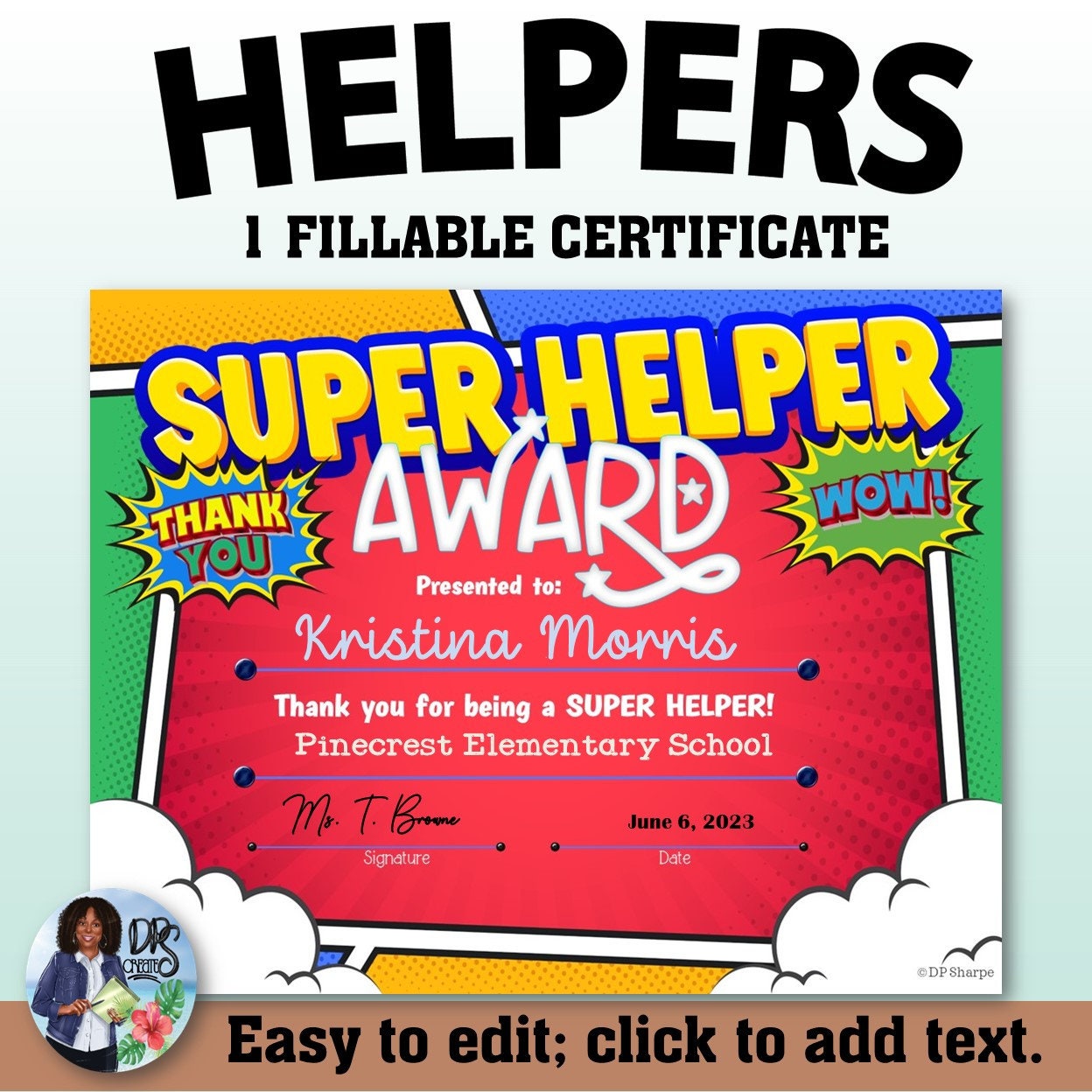 Classroom Helper Certificate - Etsy