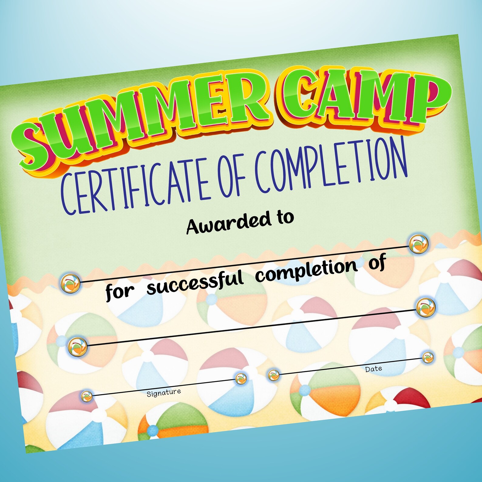 Summer Camp Certificate, Fillable Certificates, Powerpoint, Templates ...