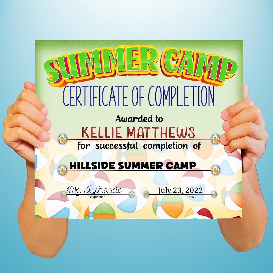 Summer Camp Certificate, Fillable Certificates, Powerpoint, Templates ...