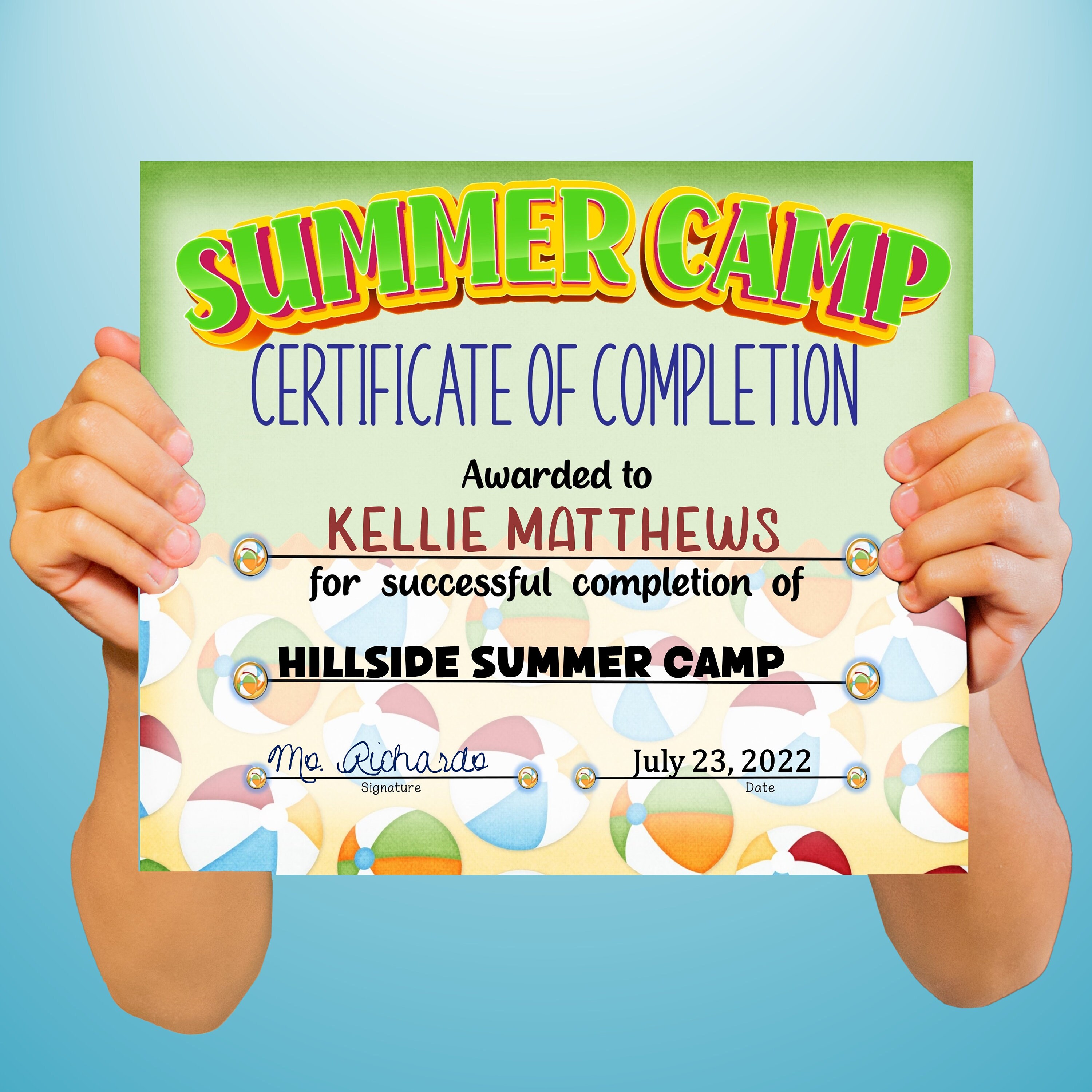 Summer Camp Certificate, Fillable Certificates, Powerpoint, Templates ...