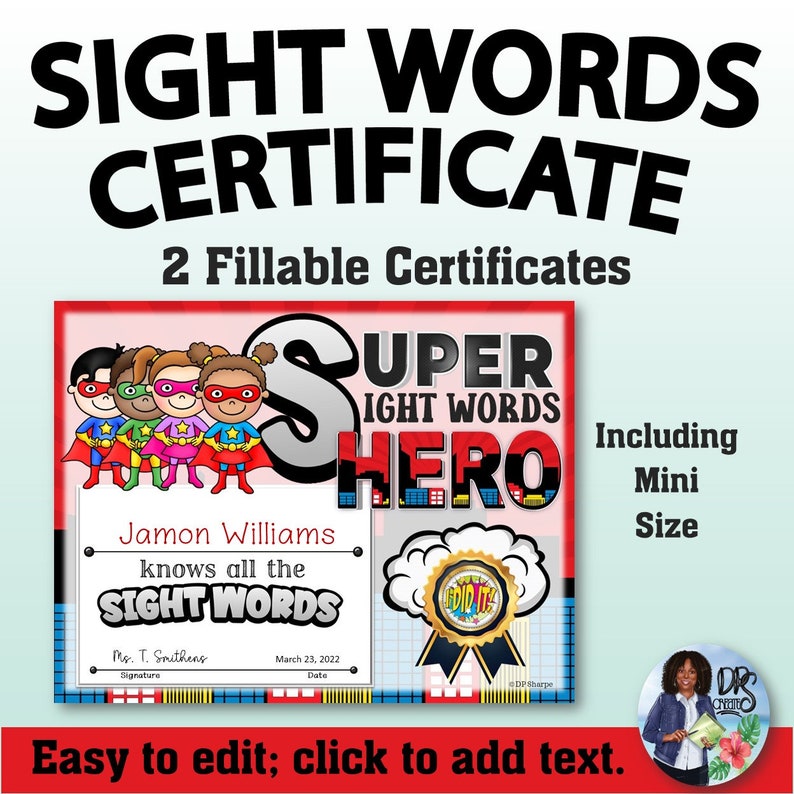 Sight Words Super Hero Certificate - Etsy UK