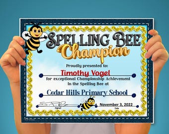 Spelling Bee Certificate With Candy Card, Powerpoint Certificates ...