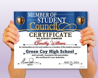 Student Council Certificate - Etsy