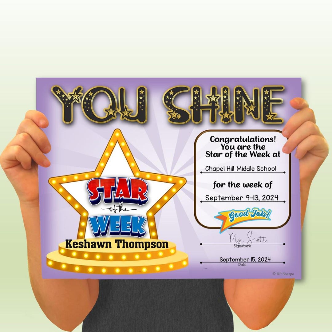 Star of the Week Certificates - Etsy
