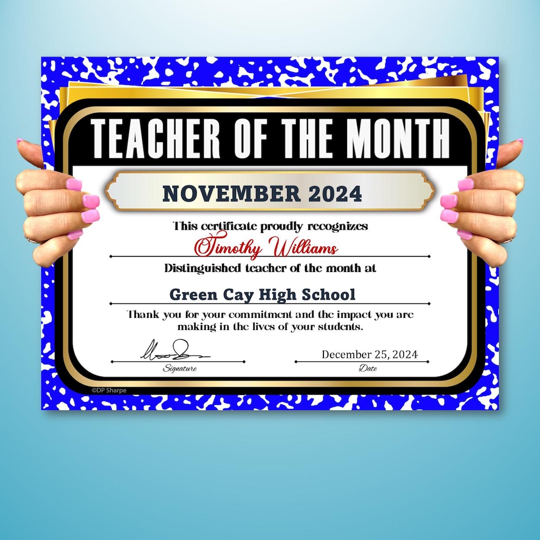 Teacher of the Month Certificates - Etsy