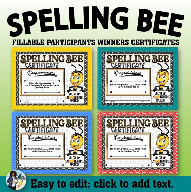 Spelling Bee Certificates, Powerpoint Certificates, Spelling Bee ...