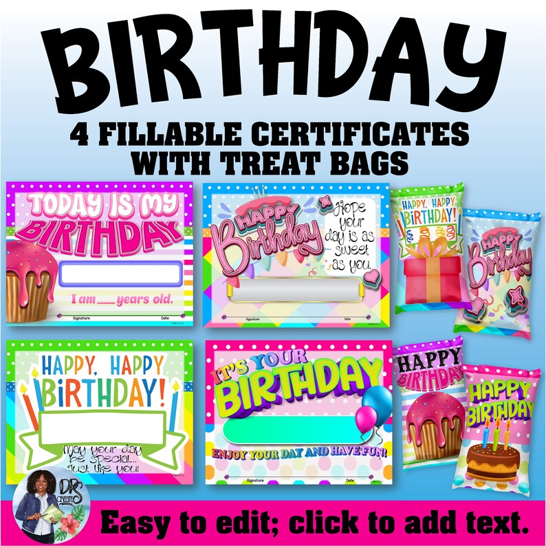Birthday Certificates With Chip Bags, Powerpoint Certificates, School ...