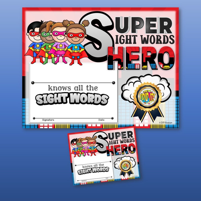 Sight Words Super Hero Certificate - Etsy UK