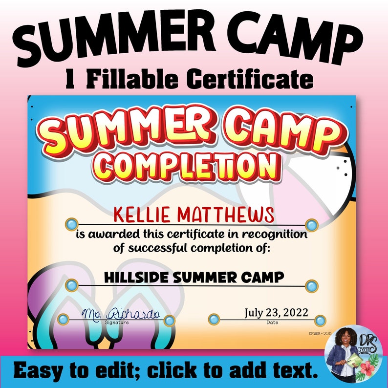 Summer Camp Certificate, Fillable Certificates, Powerpoint, Templates ...