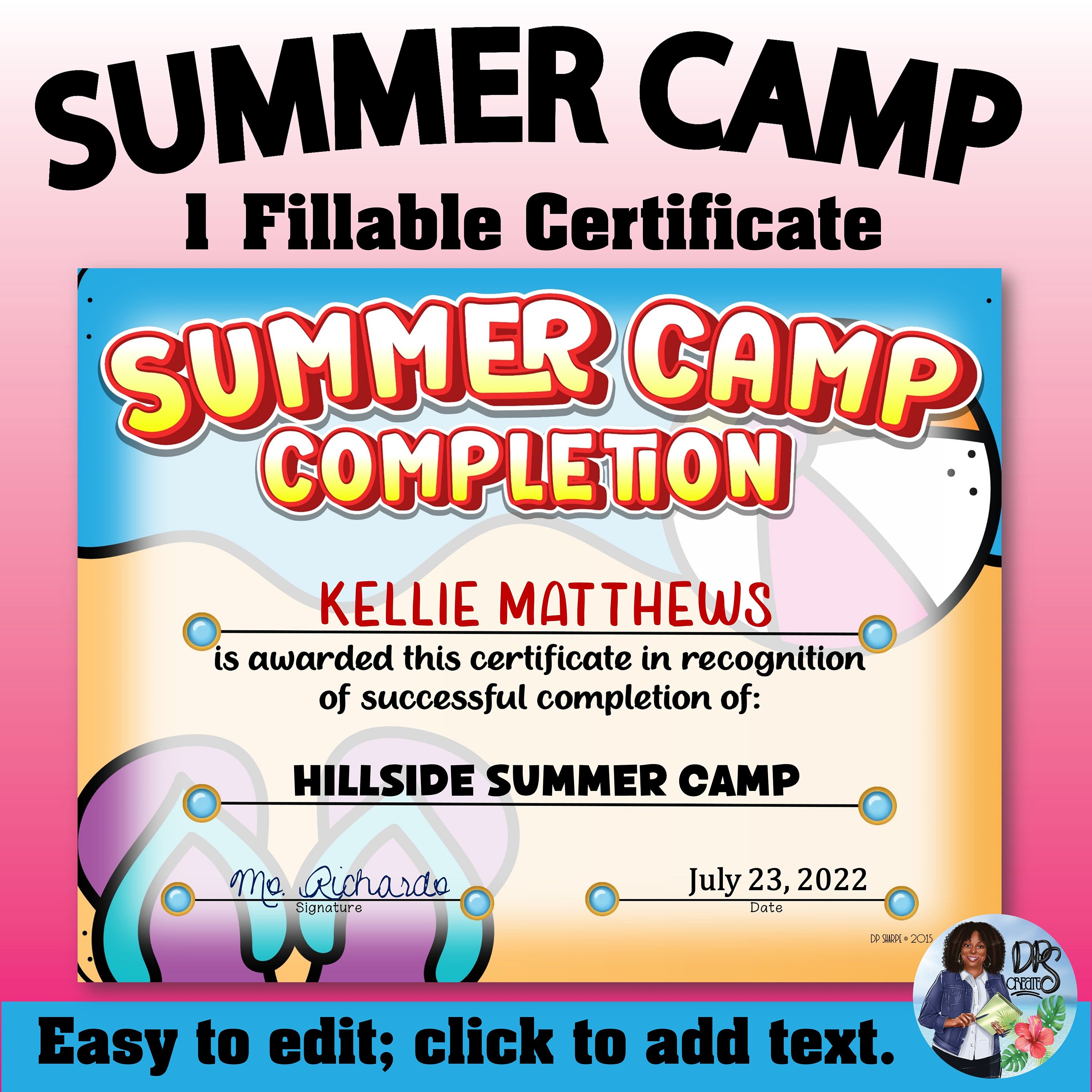 Summer Camp Certificate, Fillable Certificates, Powerpoint, Templates ...