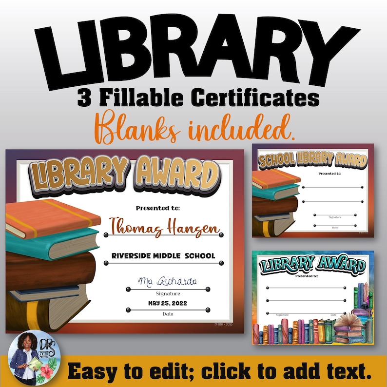 Library Certificates, Powerpoint Certificates, Templates, Editable ...