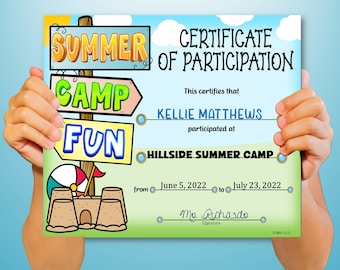 Summer Camp Certificate, Fillable Certificates, Powerpoint, Templates ...