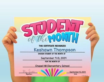 Student of the Month Certificates - Etsy