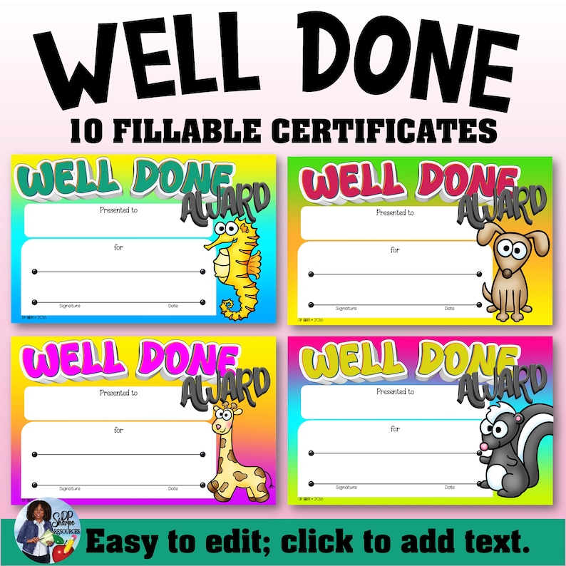 Well Done Certificates Powerpoint Certificates School - Etsy