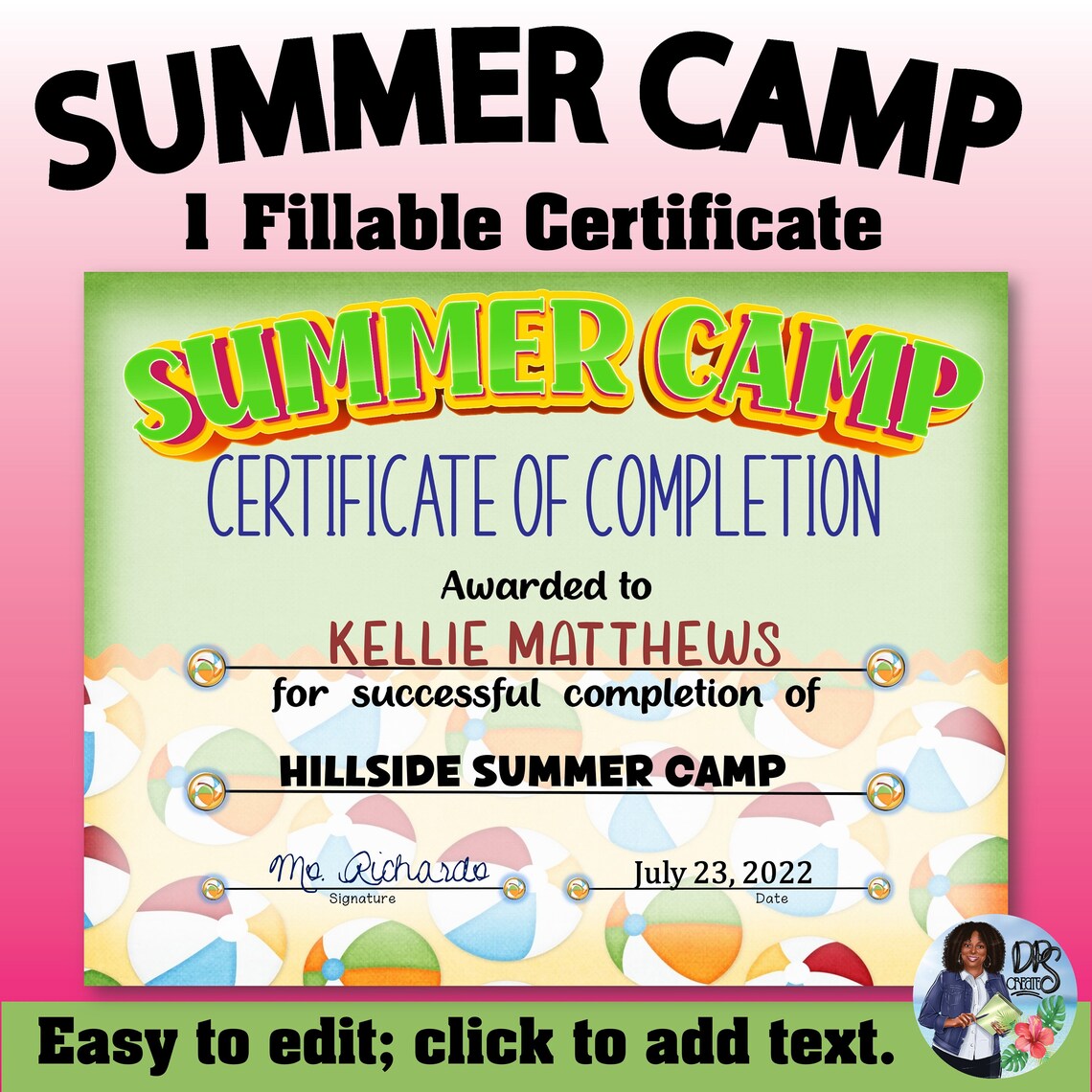 Summer Camp Certificate, Fillable Certificates, Powerpoint, Templates ...