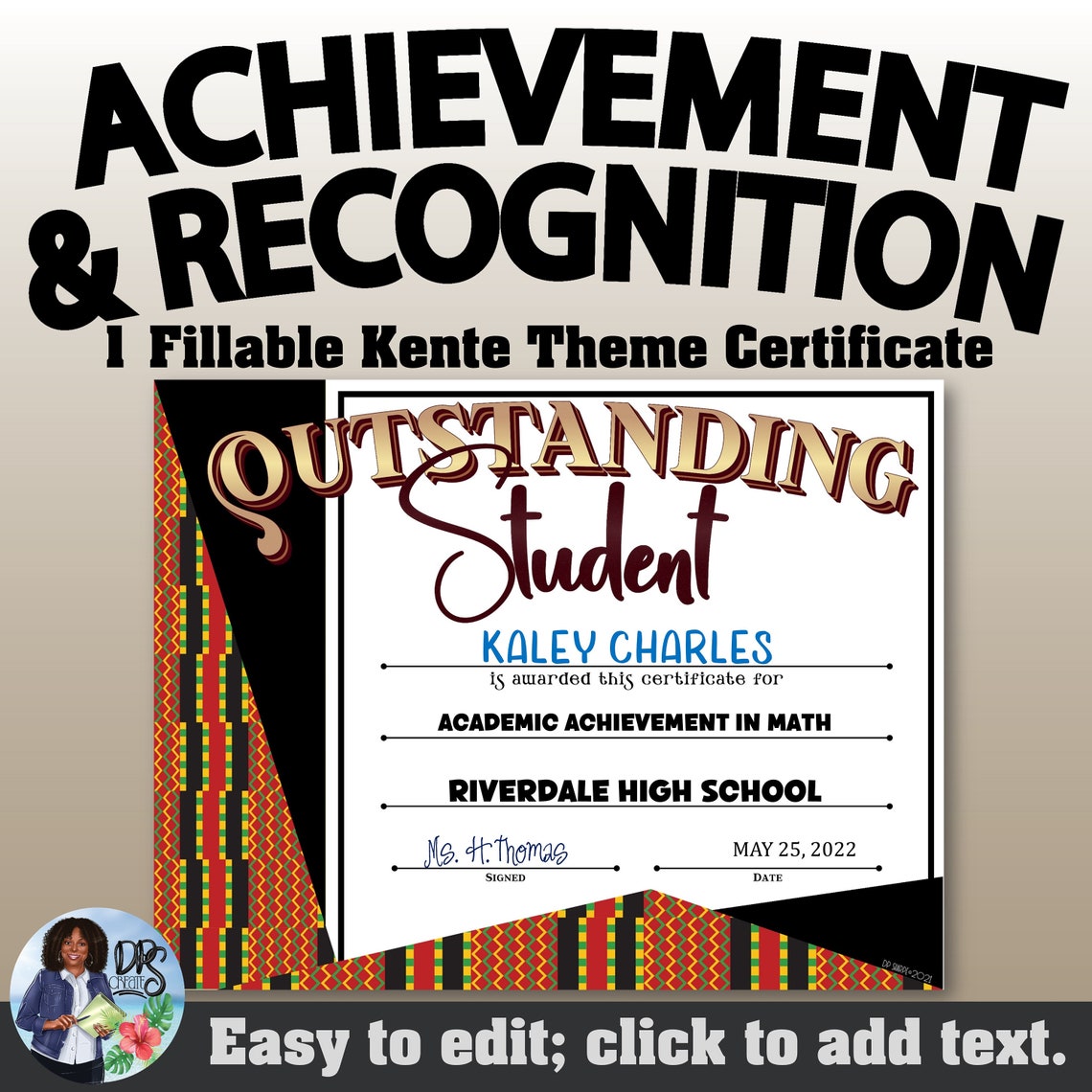 Kente Achievement/recognition Powerpoint Certificate, Fillable ...