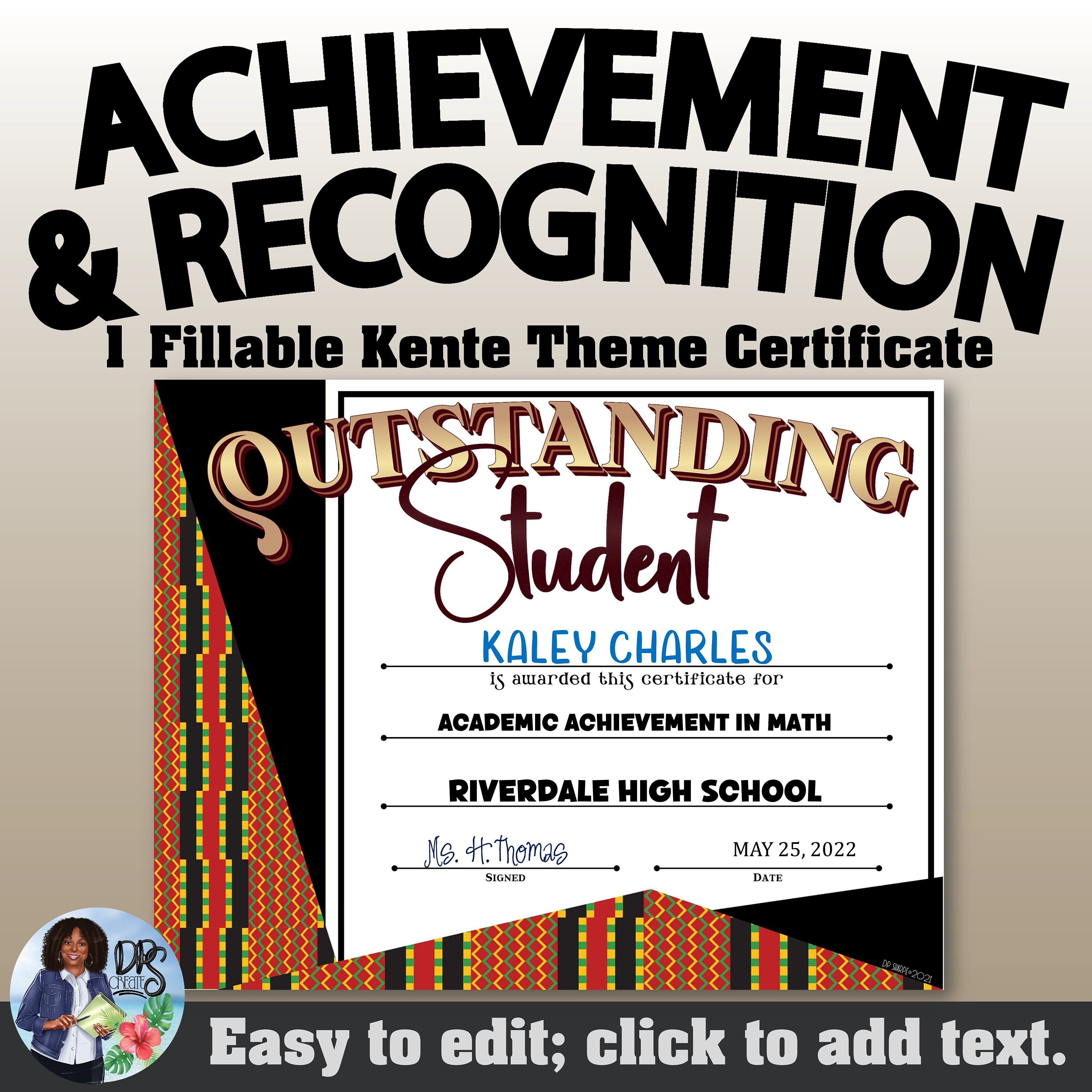 Kente Achievement/recognition Powerpoint Certificate, Fillable ...