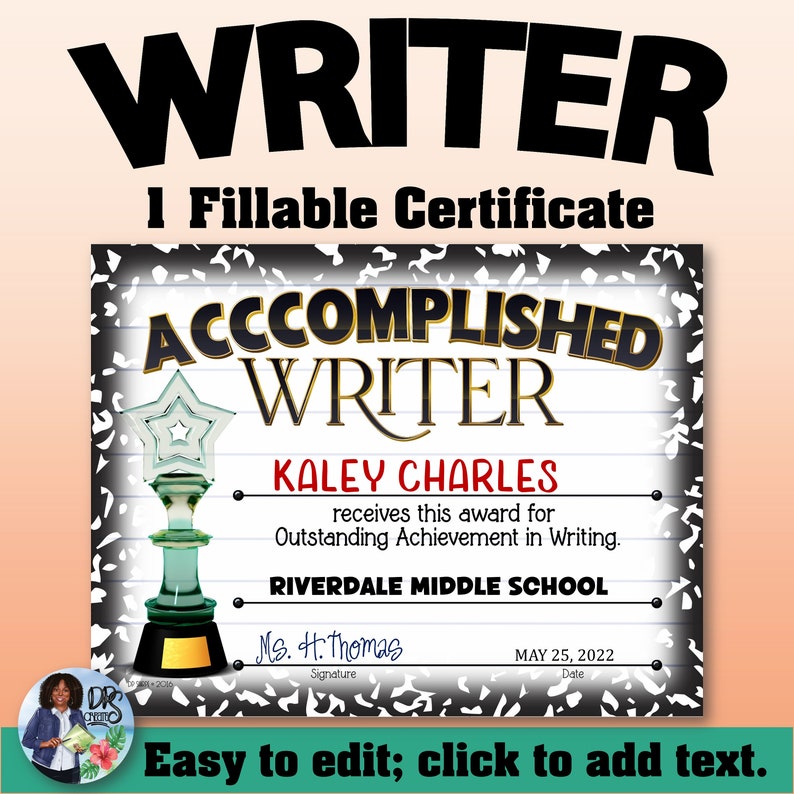 Writer Powerpoint Certificate, Powerpoint Certificate, Writer ...