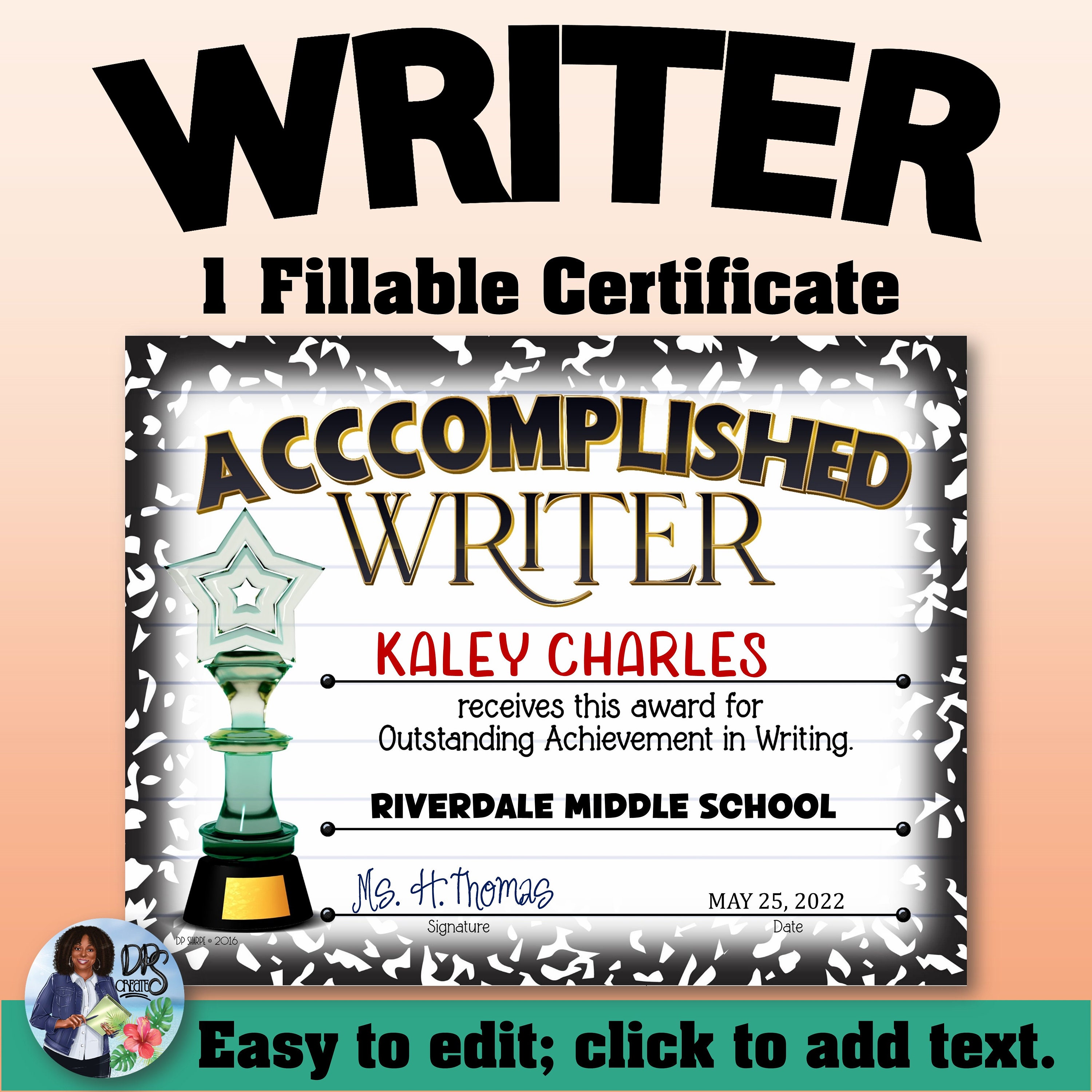 Writer Powerpoint Certificate, Powerpoint Certificate, Writer ...