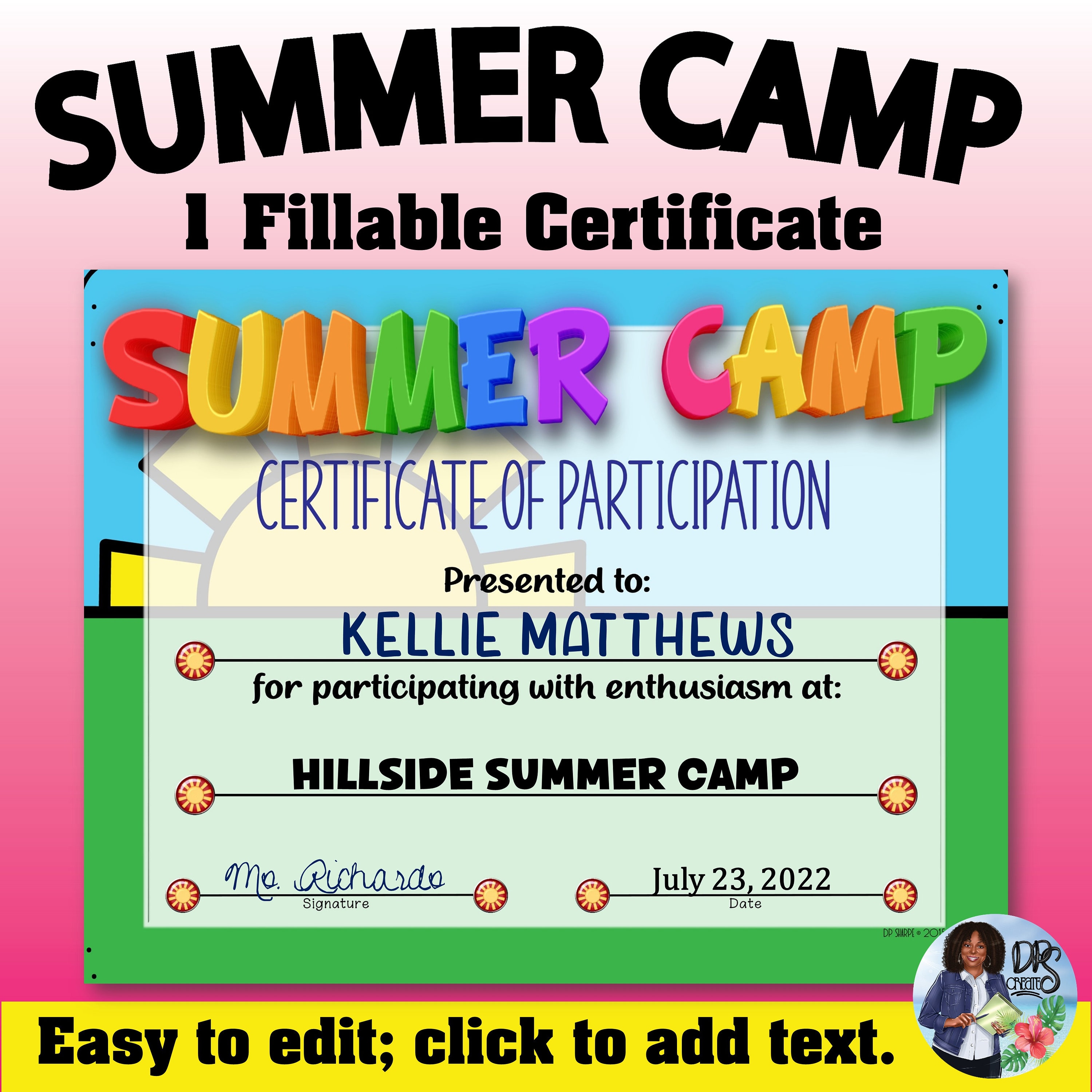 Summer Camp Certificate, Fillable Certificates, Powerpoint, Templates ...