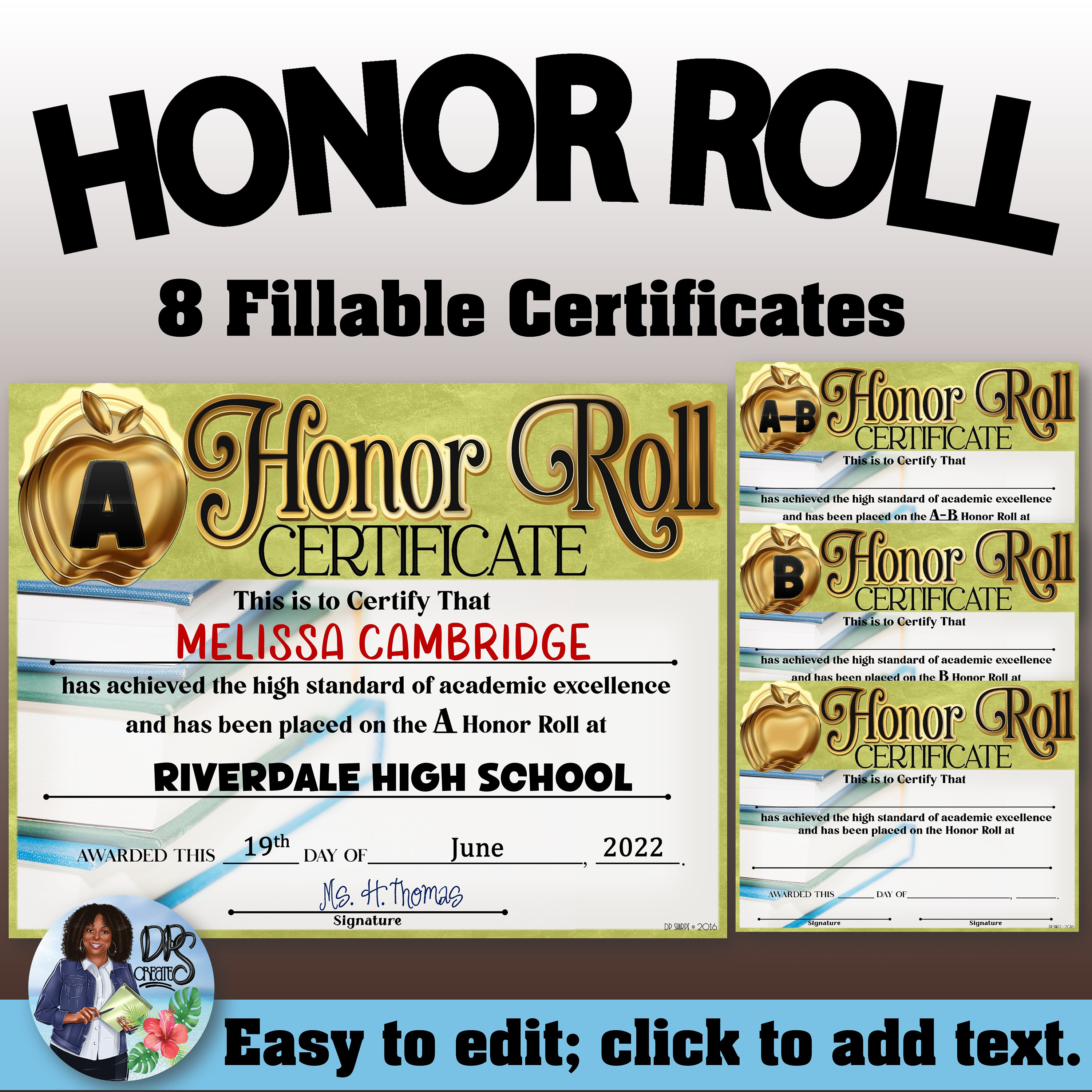 Honor Roll Powerpoint Certificates, Fillable Certificates, Academic ...