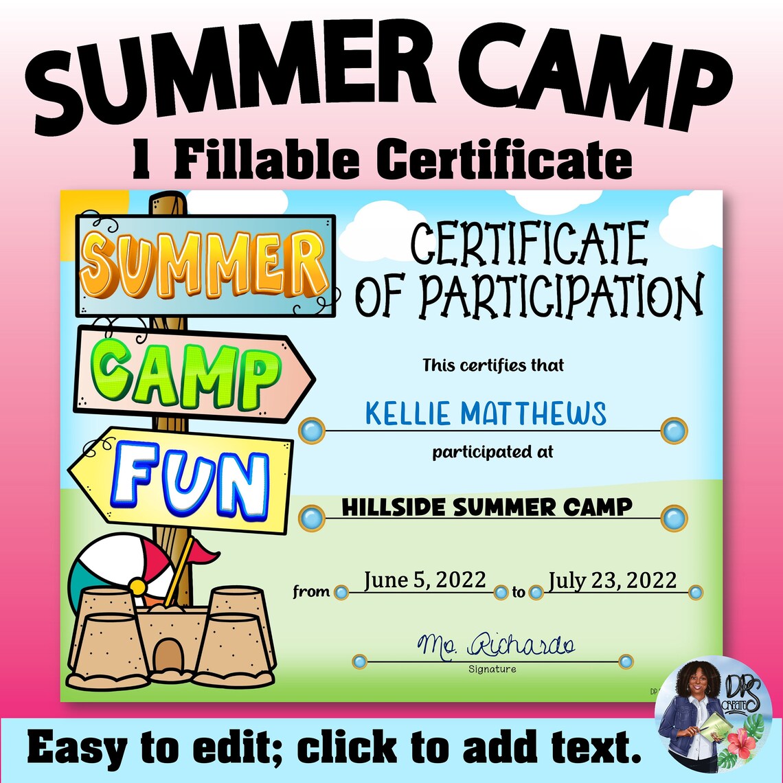 Summer Camp Certificate, Fillable Certificates, Powerpoint, Templates ...