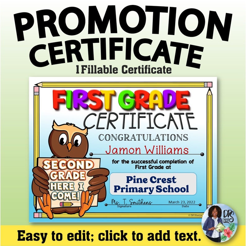 Promotion Certificate - First Grade - Etsy