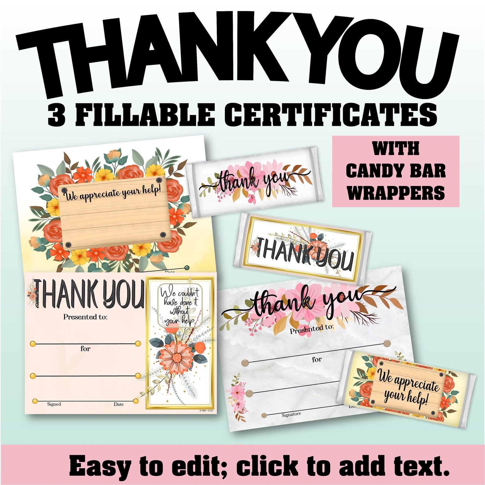 Thank You Certificates With Candy Wrappers, Powerpoint Certificates ...
