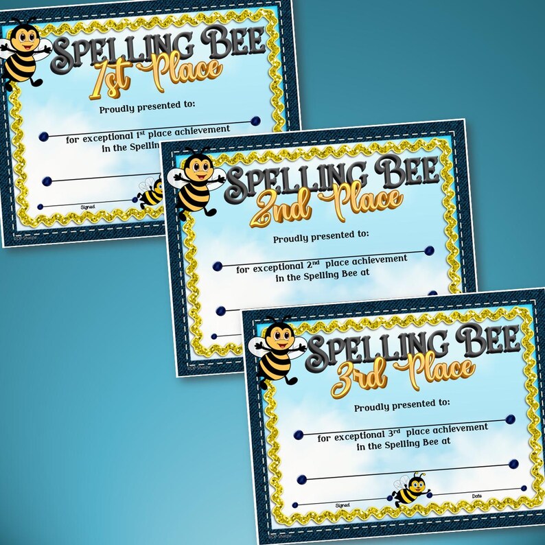 Spelling Bee Certificates - Etsy