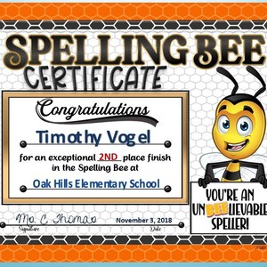 Spelling Bee Certificates, Powerpoint Certificates, Spelling Bee ...