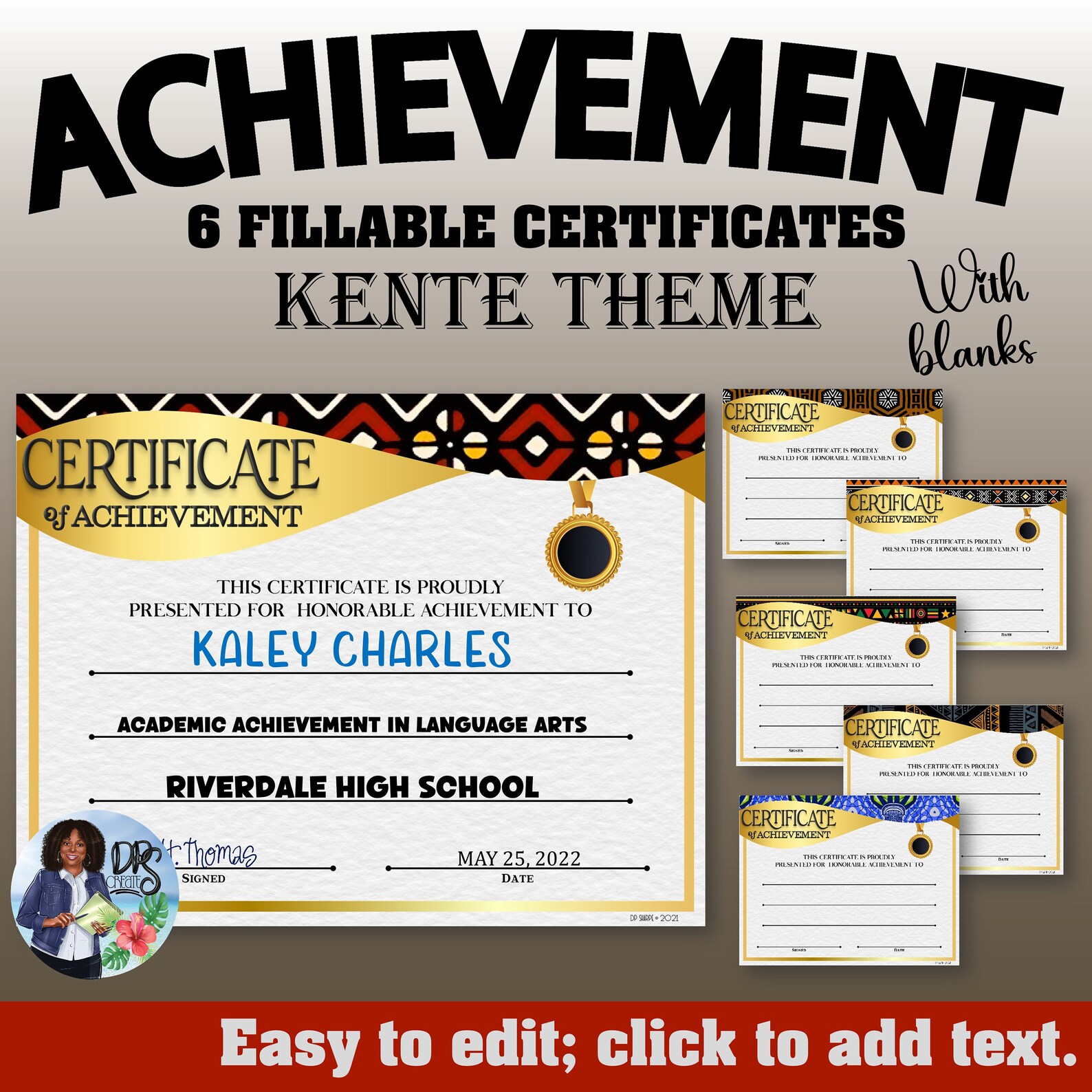 Kente Achievement/recognition Powerpoint Certificates, Fillable ...