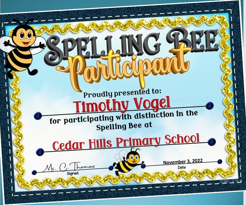 Spelling Bee Certificates, Powerpoint Certificates, Spelling Bee ...