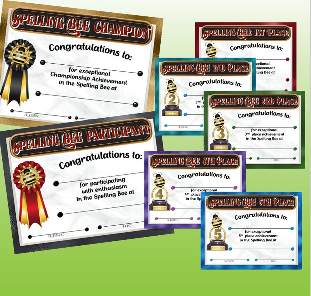 Spelling Bee Certificates, Powerpoint Certificates, Templates, Editable ...