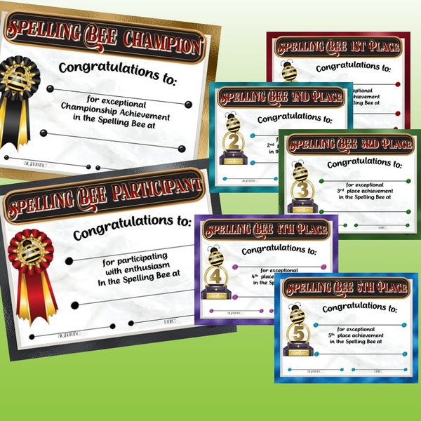 Spelling Bee Editable Certificate - Etsy