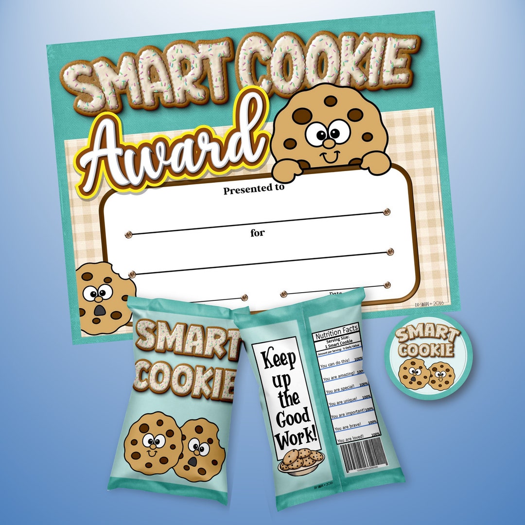 Certificado de galleta inteligente con bolsa de golosinas y etiqueta ...