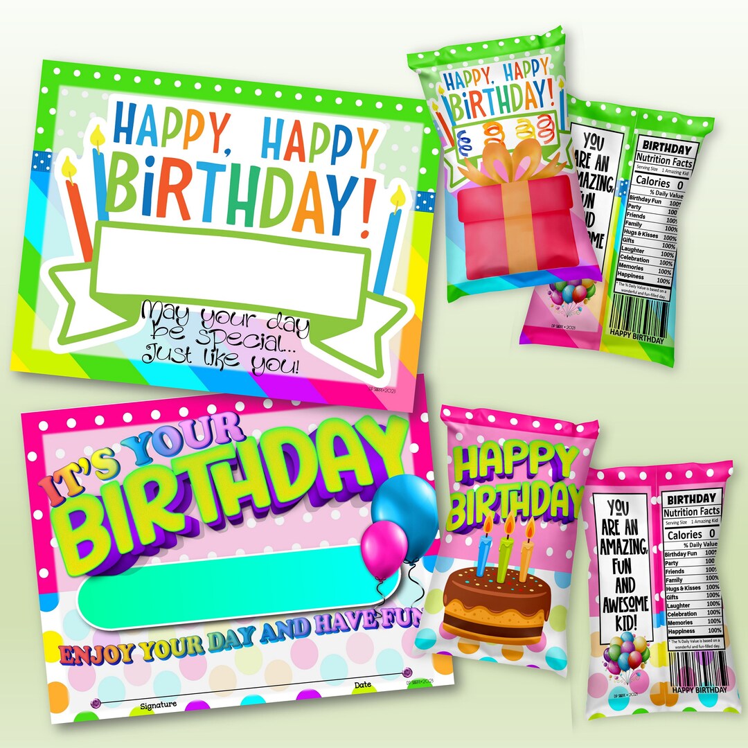 Birthday Certificates With Chip Bags, Powerpoint Certificates, School ...